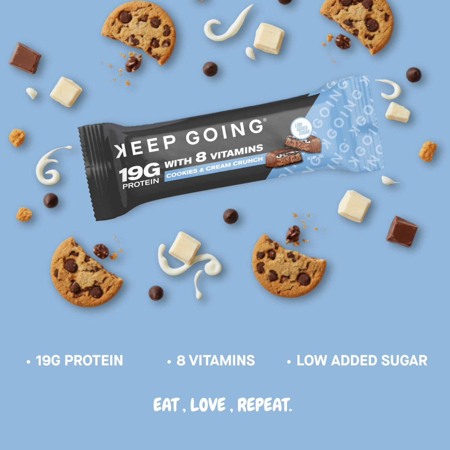 Protein & Vitamin Bar Cookies & Cream Crunch – KEEP GOING Supplements