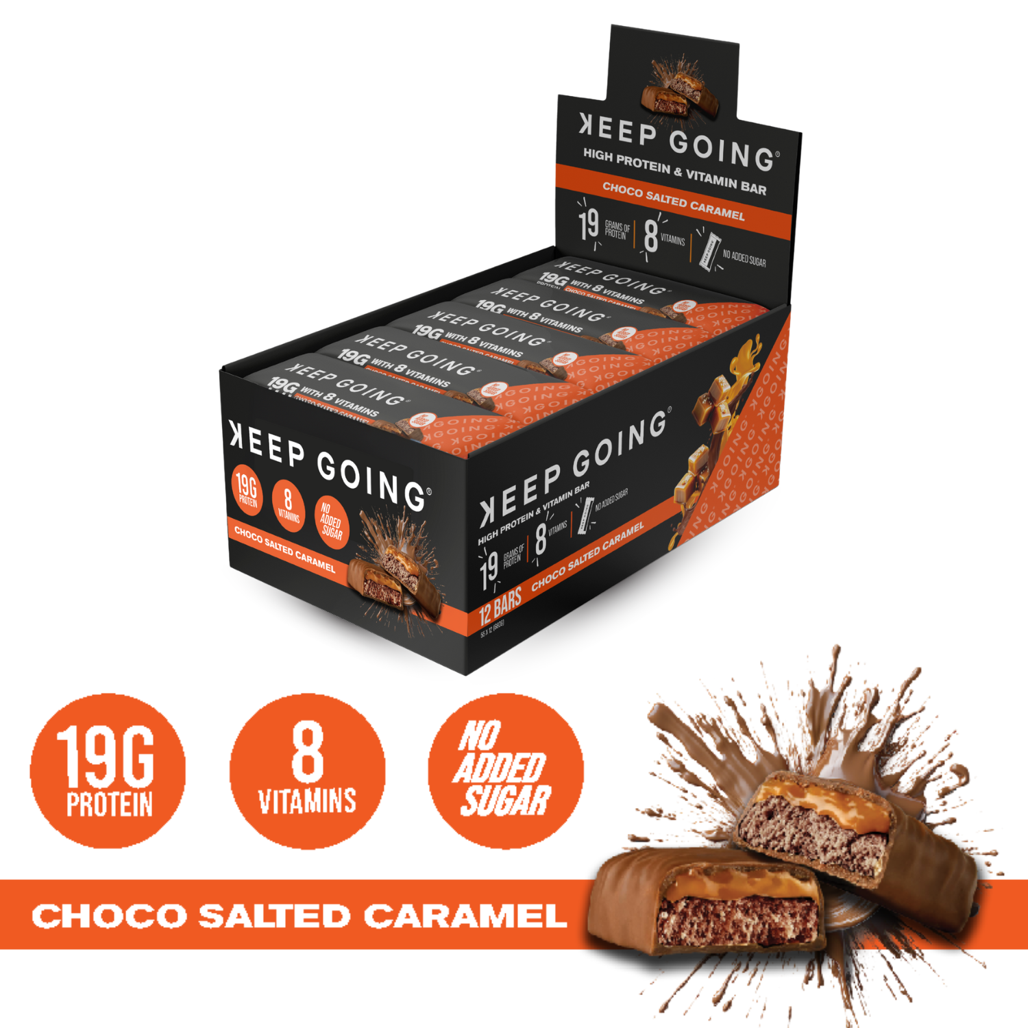 Box of Protein & Vitamin Bar Choco Salted Caramel 12 Bars – KEEP GOING ...